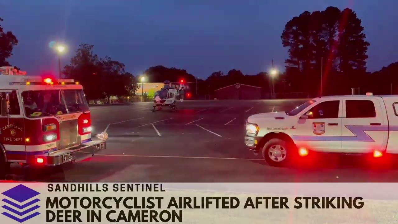 Motorcyclist airlifted after striking deer in Cameron