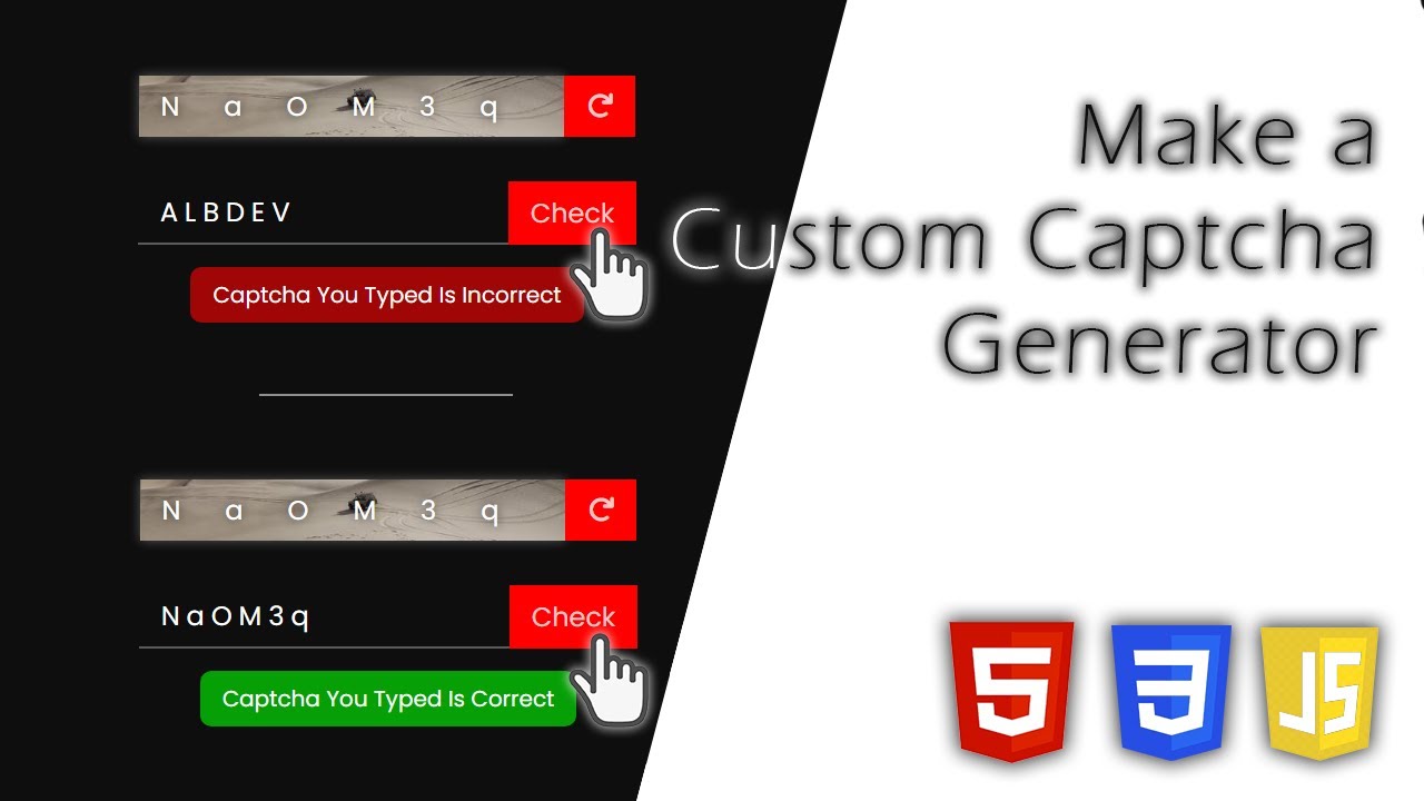 How To Create a Custom Captcha Generator with HTML, CSS and JavaScript | Validation Captcha