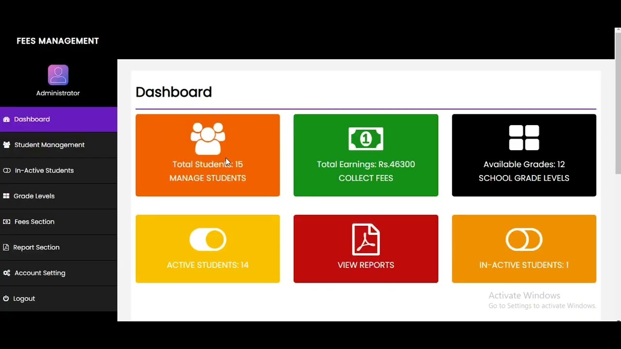 Fees Management System In PHP