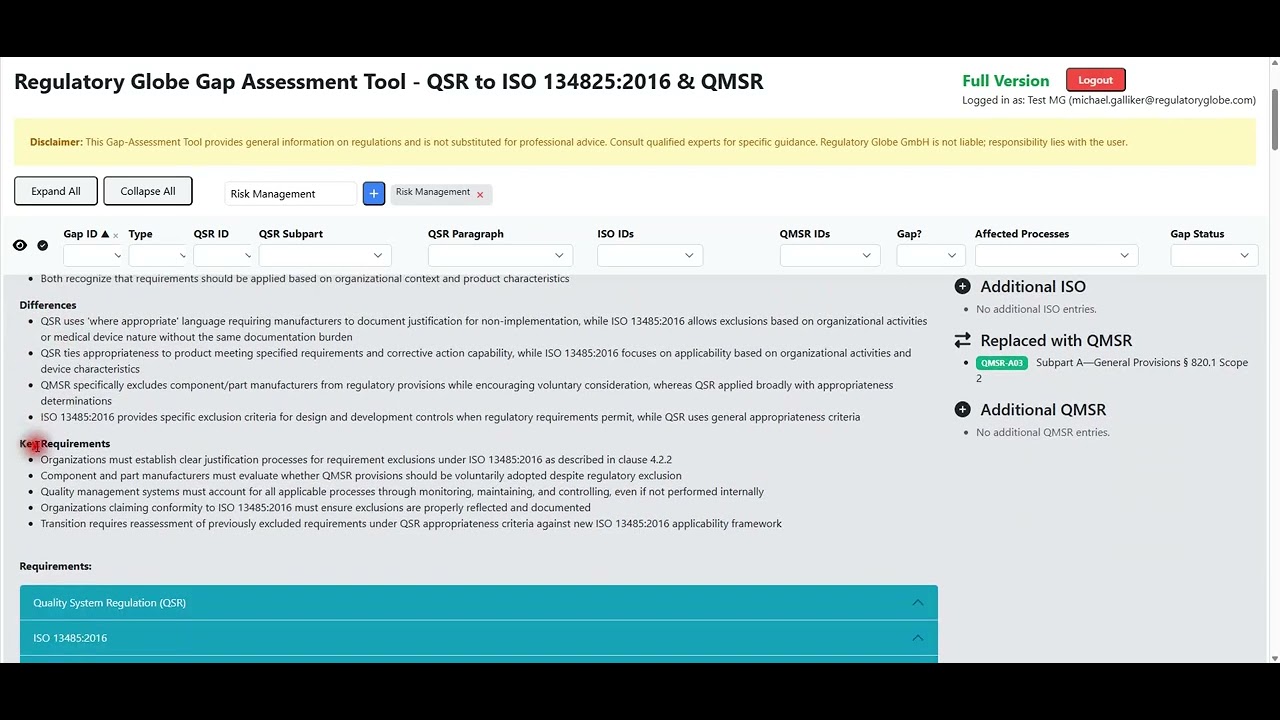 Gap Assessment Tool: From the FDA QSR to new QMSR