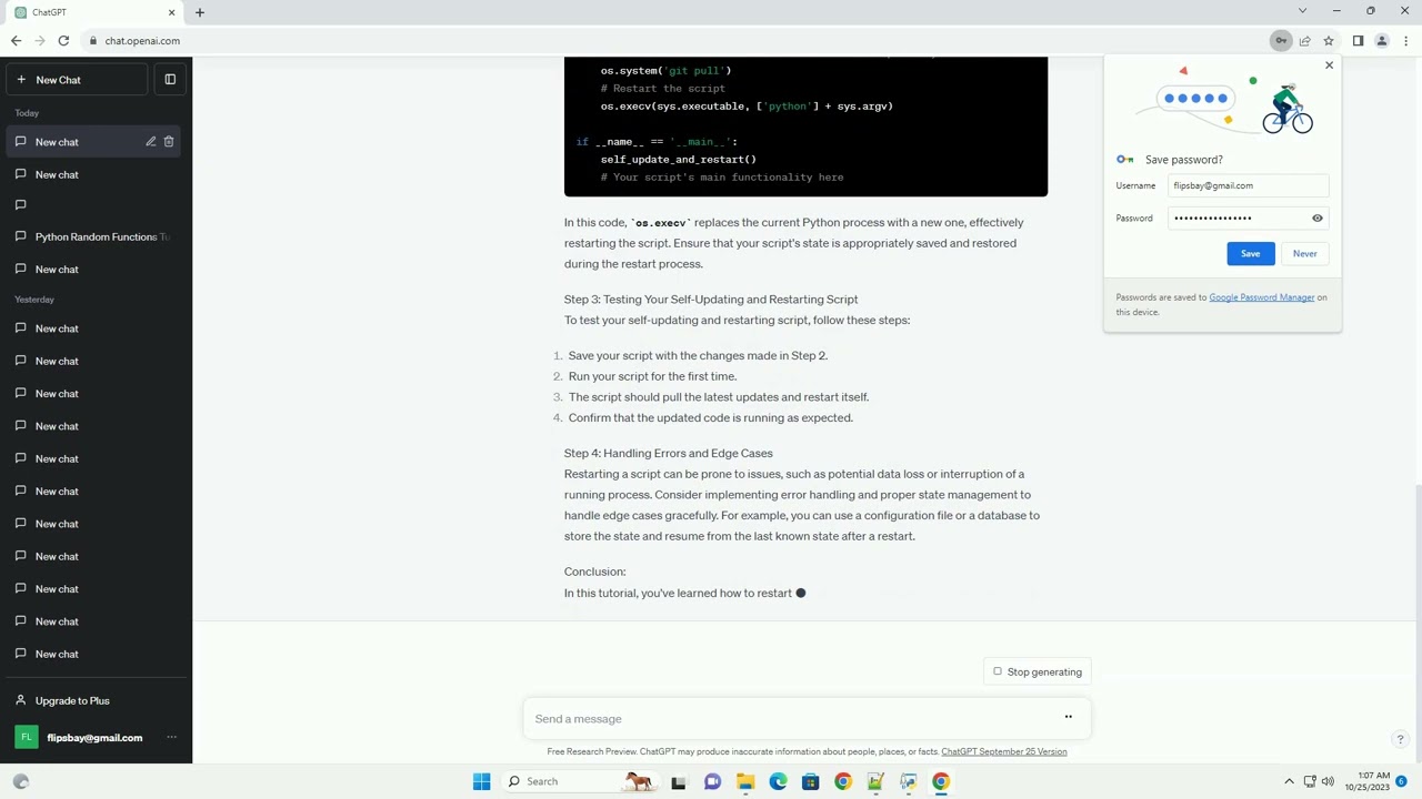 Restarting a self updating python script
