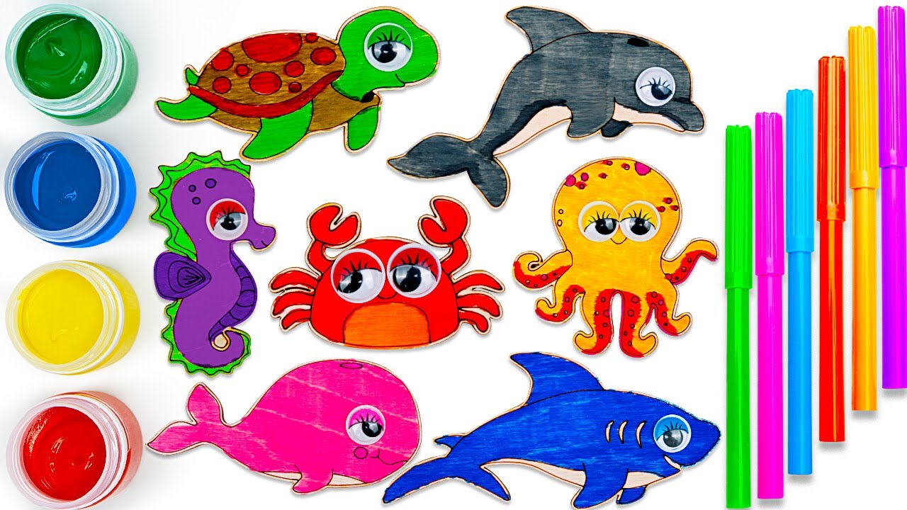 Dibujemos y coloreemos animales marinos | Video para colorear para niños