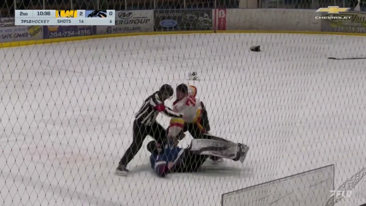 GOALIE FIGHT in Wolverines-Stampeders game