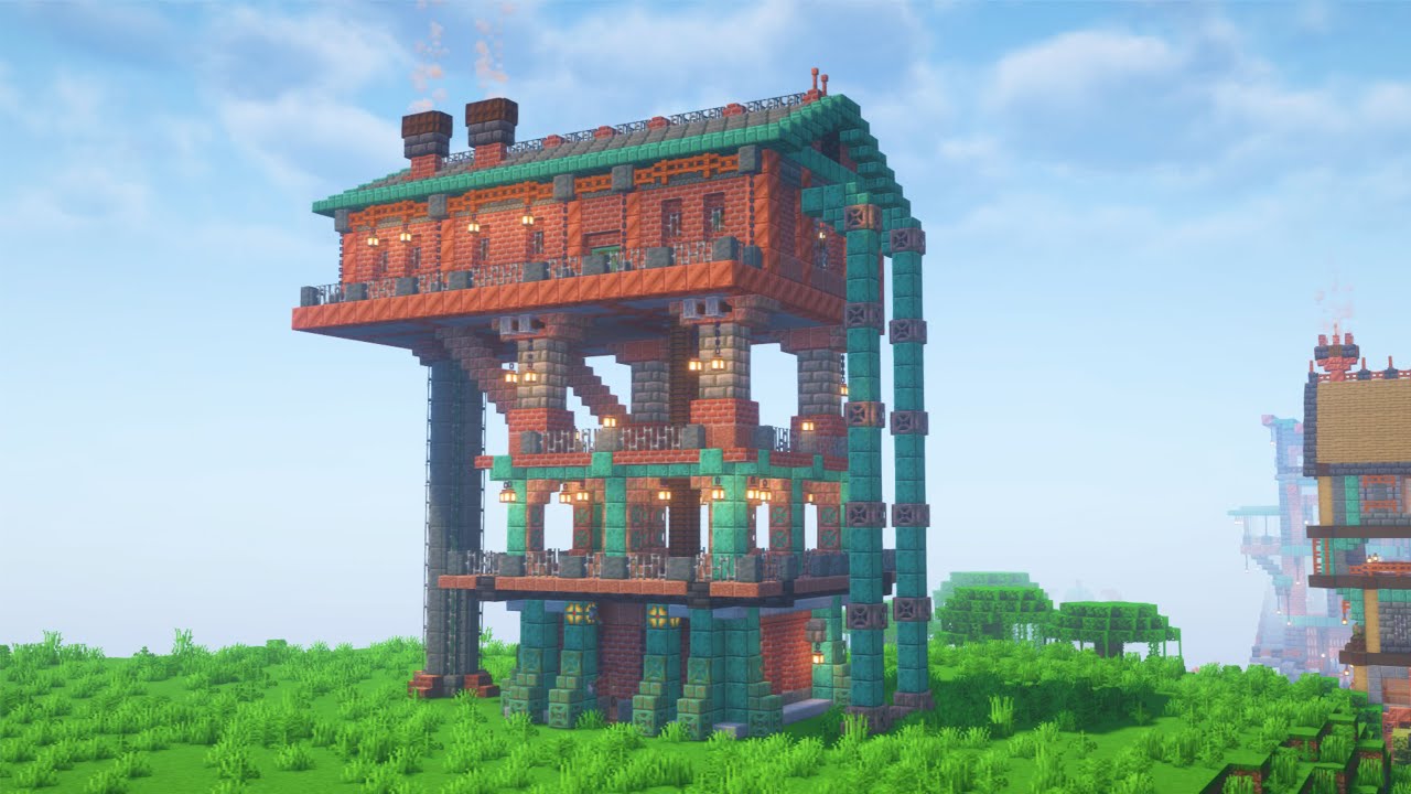 How to build Steampunk Tower House - Minecraft Tutorial