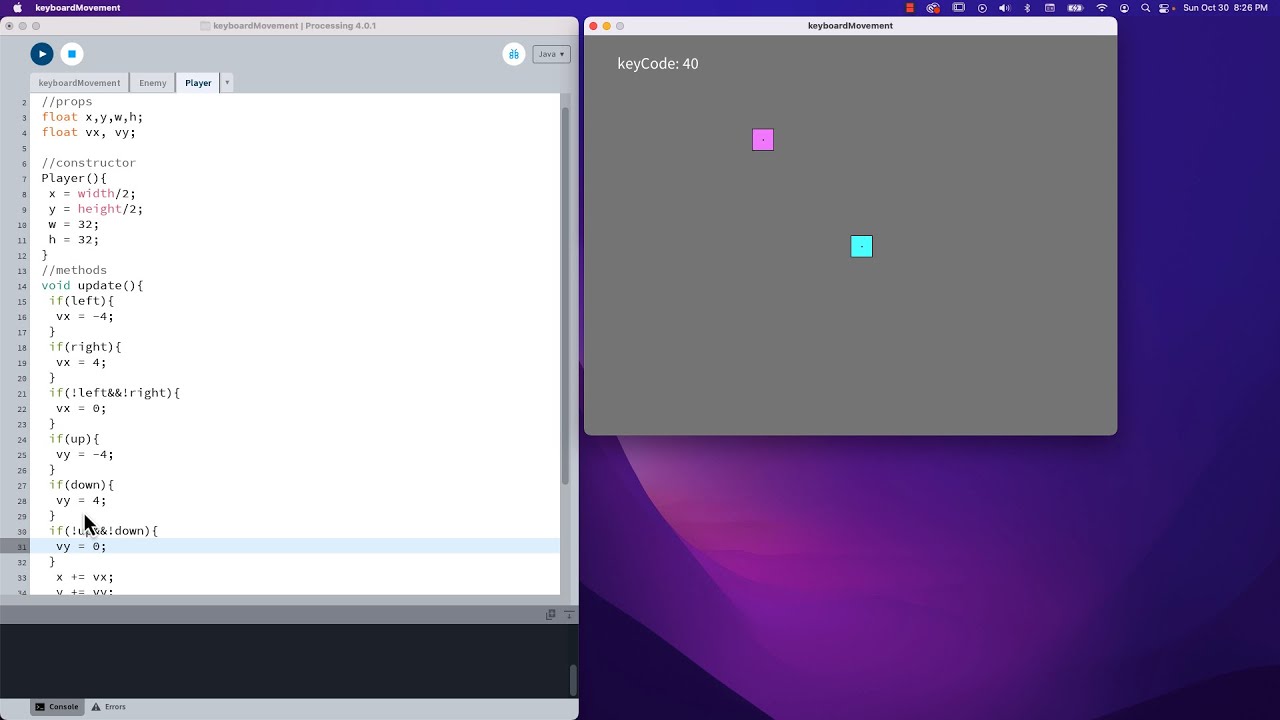Programming Keyboard Movement in Processing