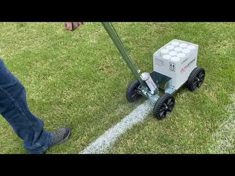 Easy to use metal machine to spray aerosol paint for line marking soccer, football, baseball fields.