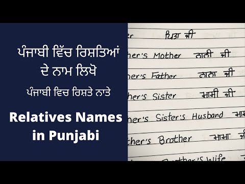 Relatives names in Punjabi ਪੰਜਾਬੀ ਵਿਚ ਰਿਸ਼ਤੇ ਨਾਤੇ, ਪੰਜਾਬੀ ਵਿਚ ਰਿਸ਼ਤੇਦਾਰੀਆਂ ਦੇ ਨਾ