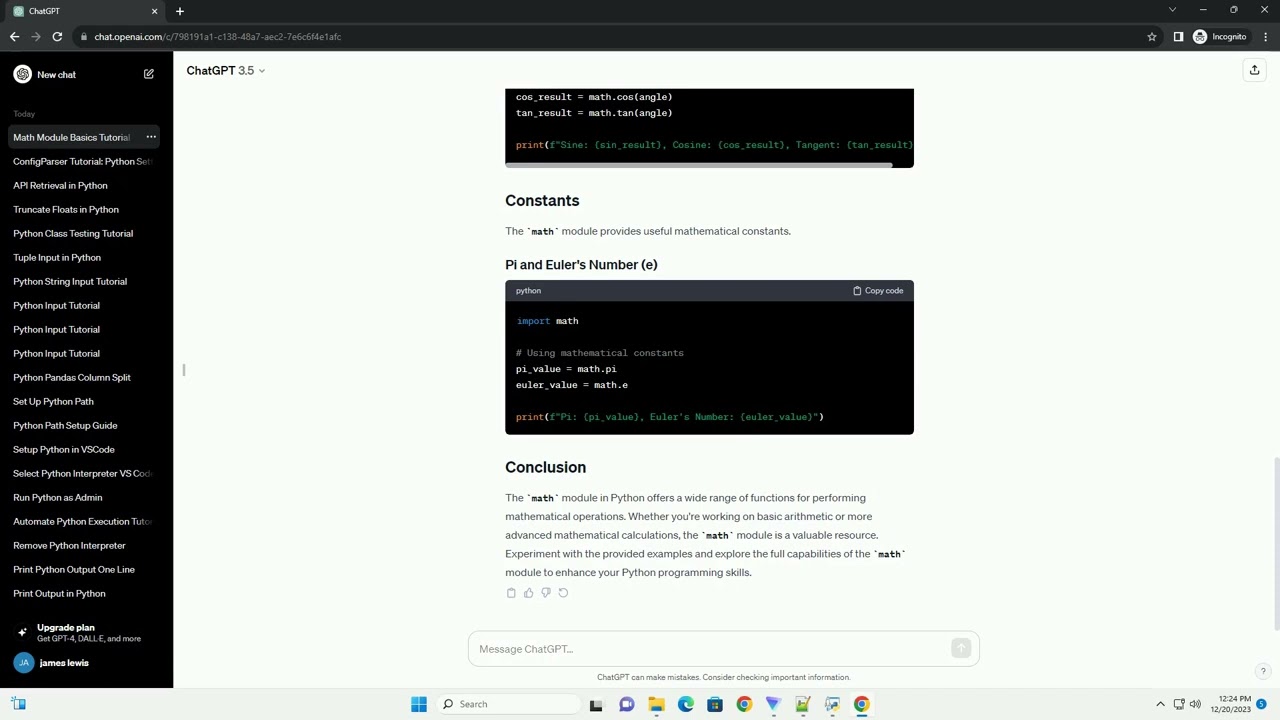 how to use import math in python