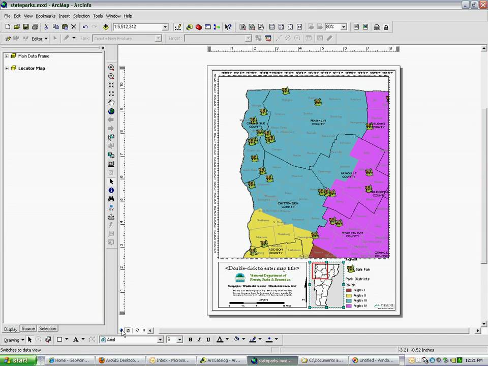 Map documents, data frames and layers