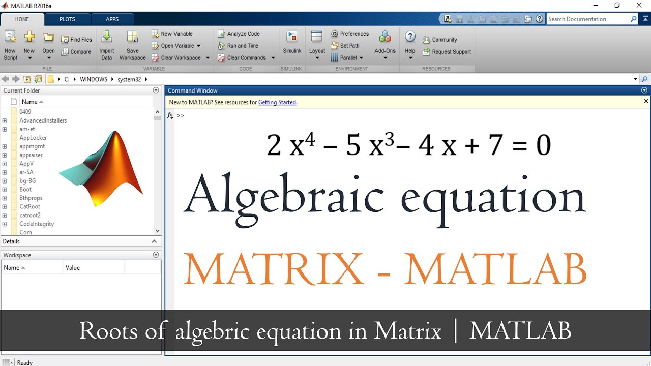 Solve algebraic equation in MATLAB | solve quadratic equation in MATLAB | MATLAB TUTORIAL
