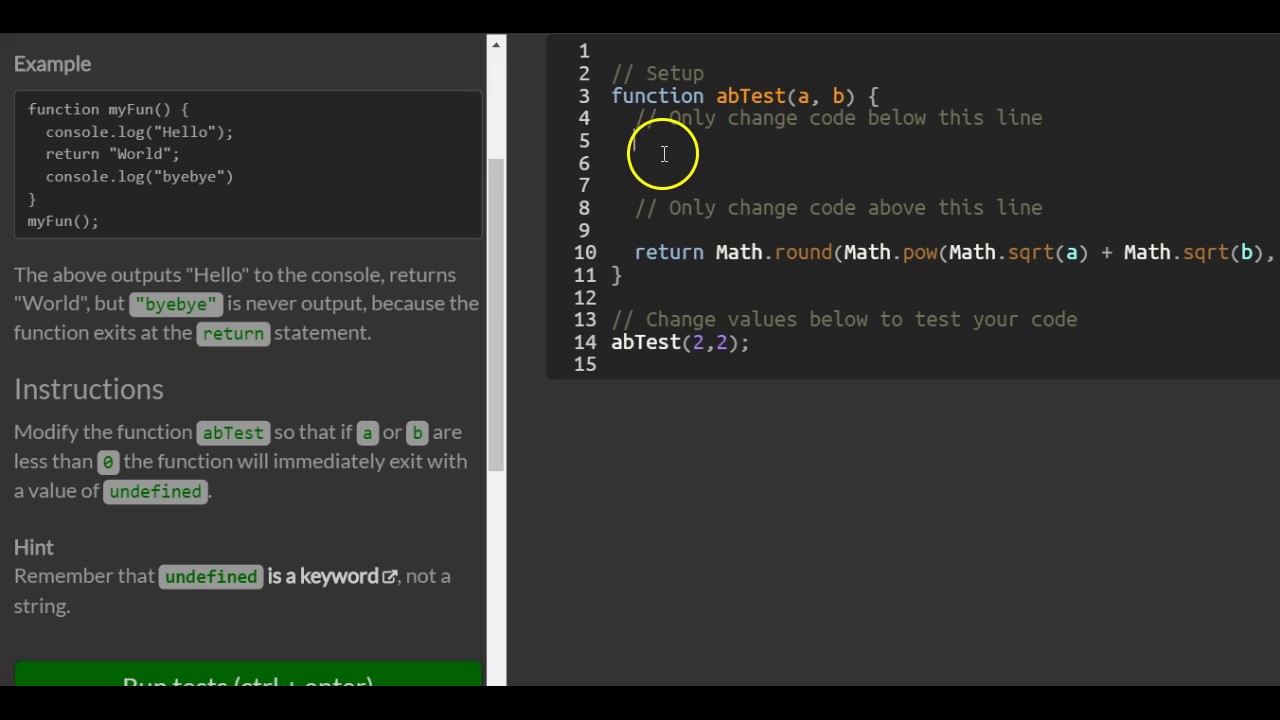 Return Early Pattern for Functions, freeCodeCamp Basic Javascript