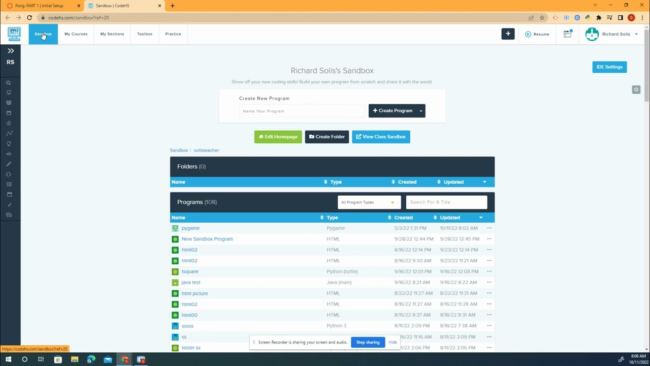 Using CodeHS Sandbox to code using Python and  Pygame
