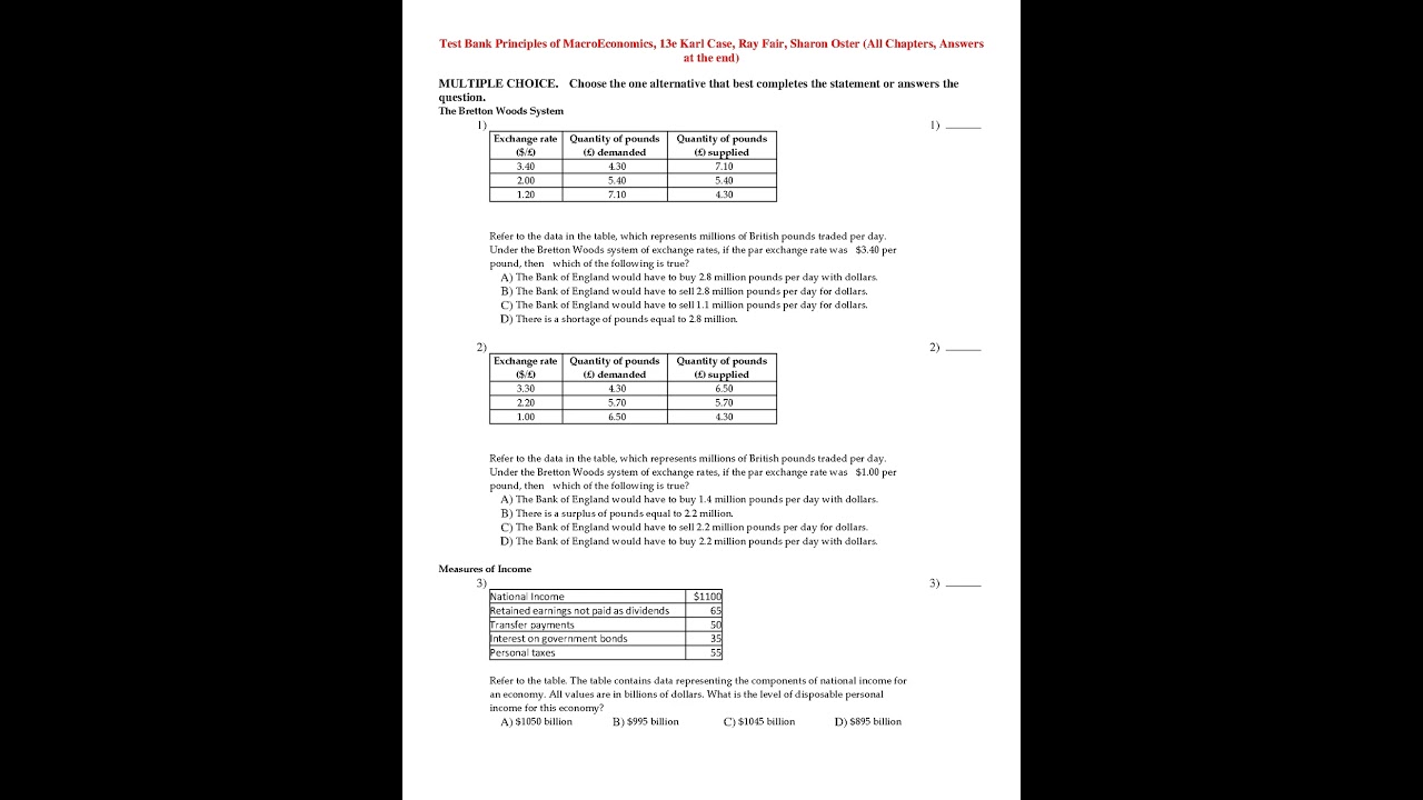 TEST BANK Principles Of Macroeconomics 13th Edition By Karl Case Ray Fair Sharon Oster All Chapters