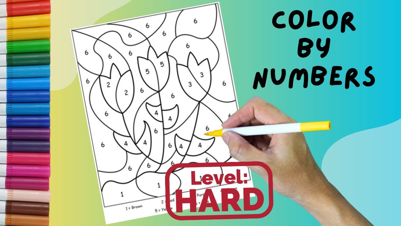 Color by Numbers Level- HARD | Complete Coloring Tutorial | Color by numbers : Tulips | Flowers