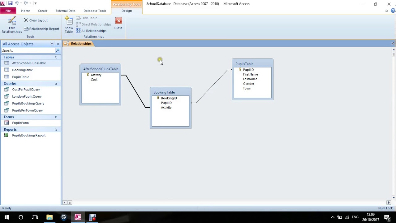 How to create relationships in Access 2010