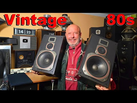 80s Vintage BOOKSHELF SPEAKERS CATH - UNITRA Tonsil ZgP-25-8-585, Sanyo SX225 - TESLA BASS SPEAKER