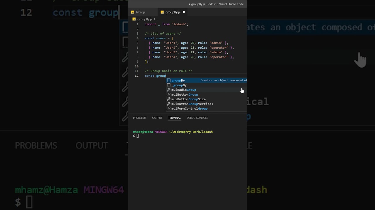 Lodash - GroupBy - Code with MHS #programming  #shorts #coding