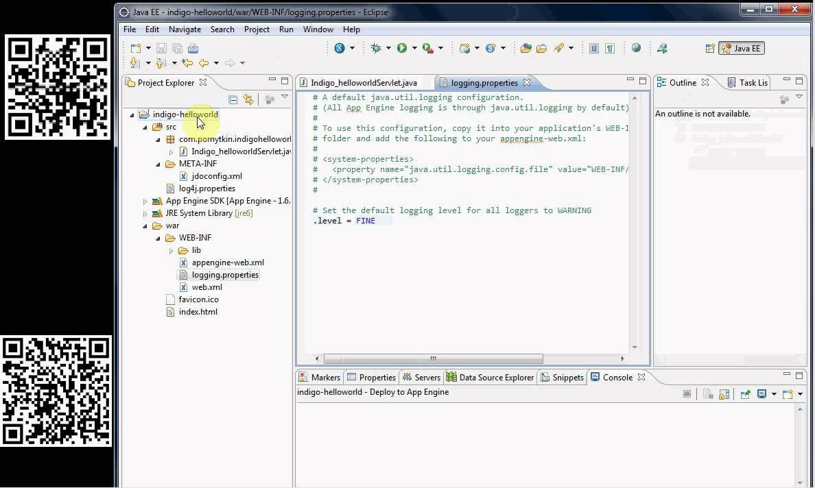 Logging :  Google AppEngine Java tutorial Eclipse version 3.7 (Indigo) Google Plugin 2.5.0