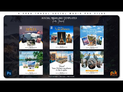 6 Free Travel Social Media Posts | Editable PSD Template | Free Download | Pik Templates