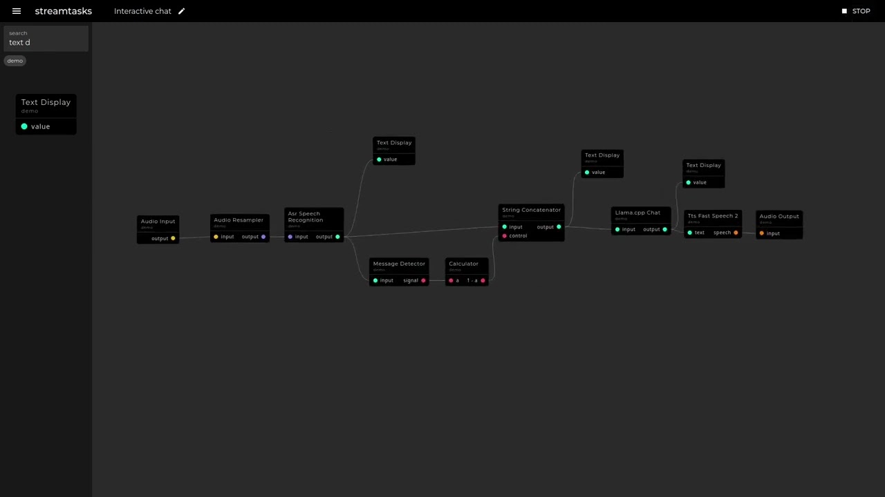 Interactive LLaMA.cpp chatbot with streamtasks