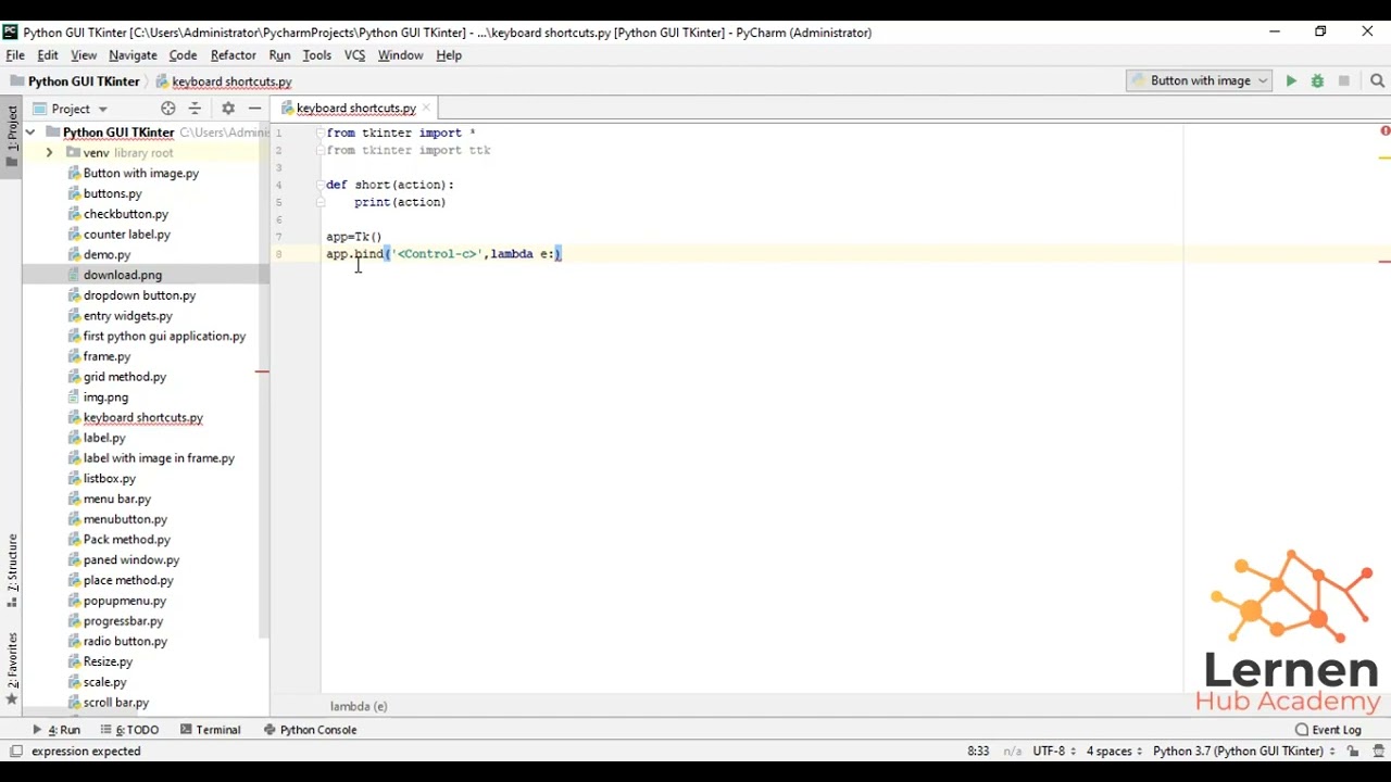 using shortcut keys in tkinter | Keyboard Event Binding With tKinter - Python Tkinter GUI Tutorial
