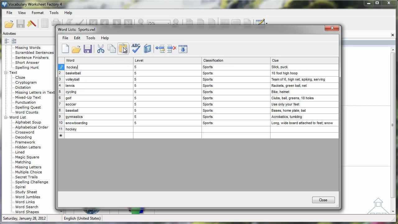 Vocabulary Worksheet Factory 4: Word List Editor