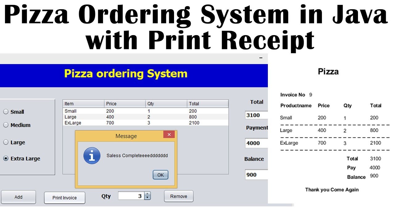 Pizza Ordering System in Java with Print Receipt
