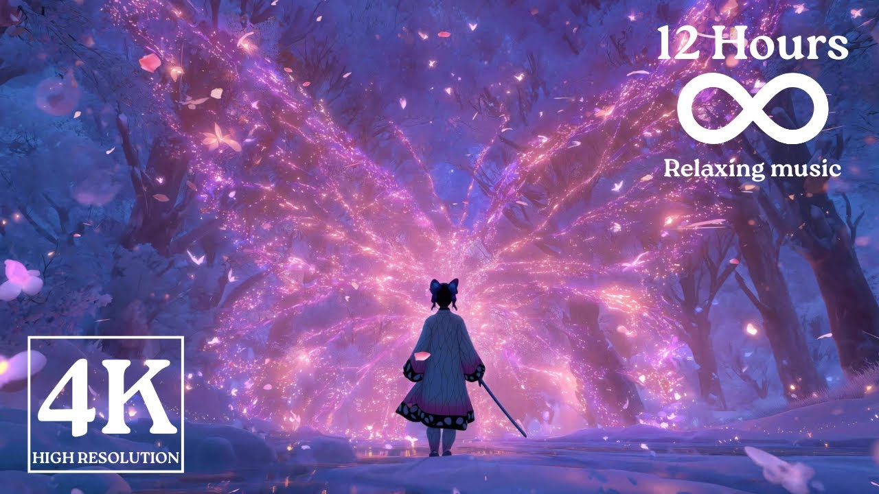 Shinobu's Butterfly Wallpaper Loop | Study Screensaver | 12 Hours 4K Demon Slayer! Relaxing Music