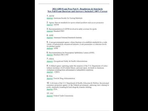2024 ABO Exam Prep Part 8   Regulations & Standards New Full Exam Questions and Answers  Included  1