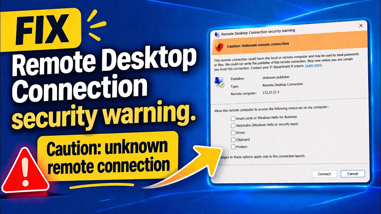 How to fix RDP link - Remote Desktop Connection security warning. Caution: unknown remote connection