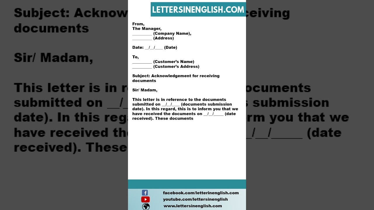 Acknowledgement Letter for Receiving Original Documents
