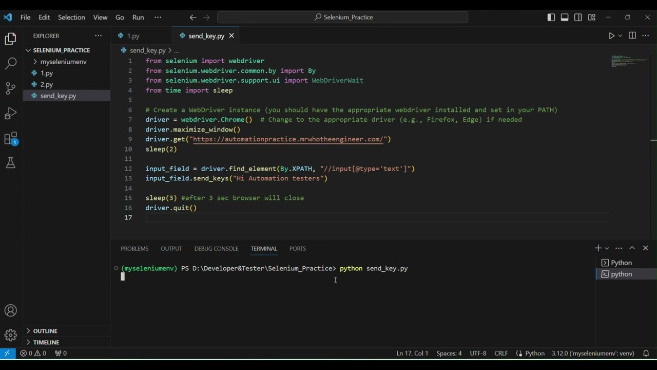 Selenium with Python | send_keys() method example