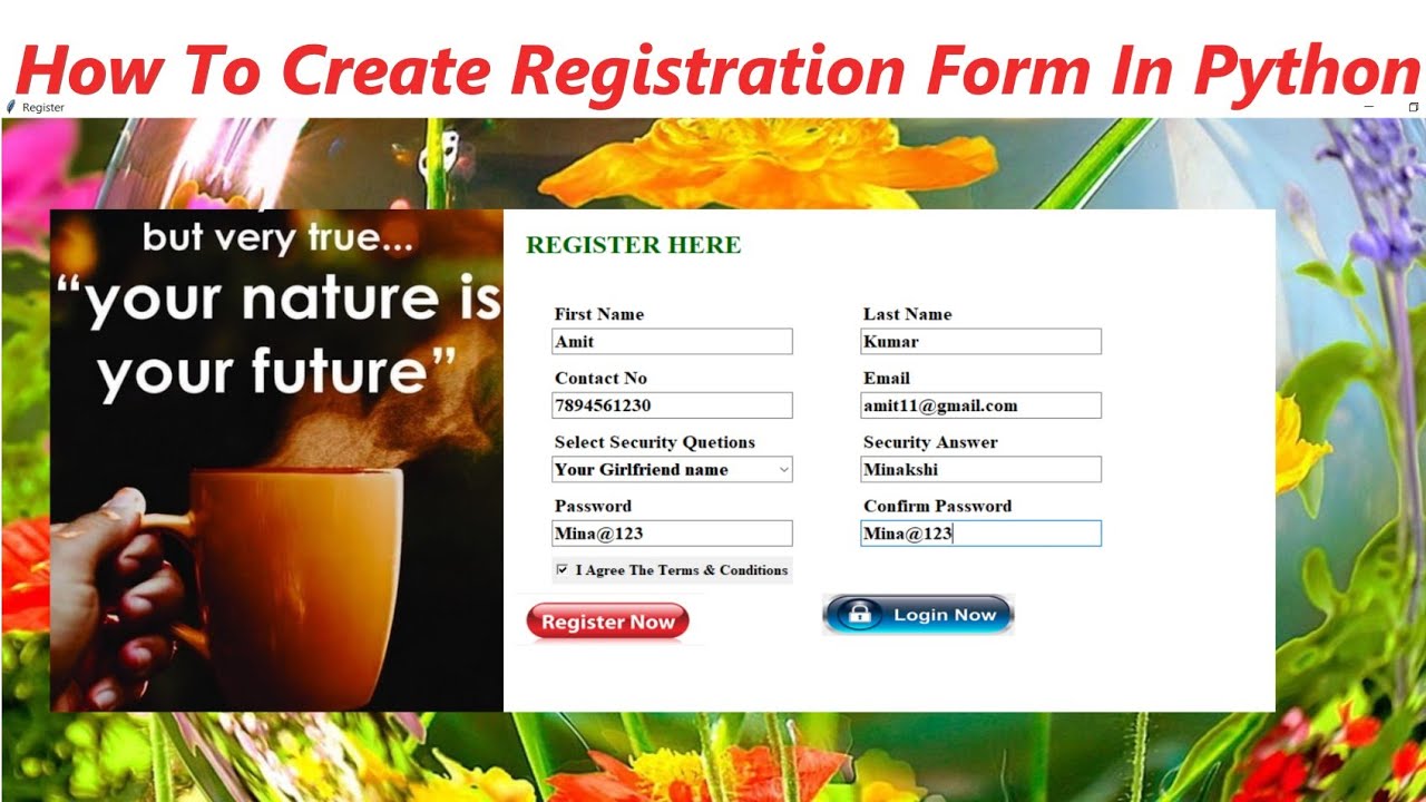 #Part1 How To Create Registration Form In Python Using Tkinter With Database || Mini project