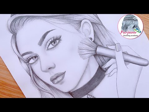 A Girl doing Makeup - Pencil Sketch for beginners || How to draw face - step by step