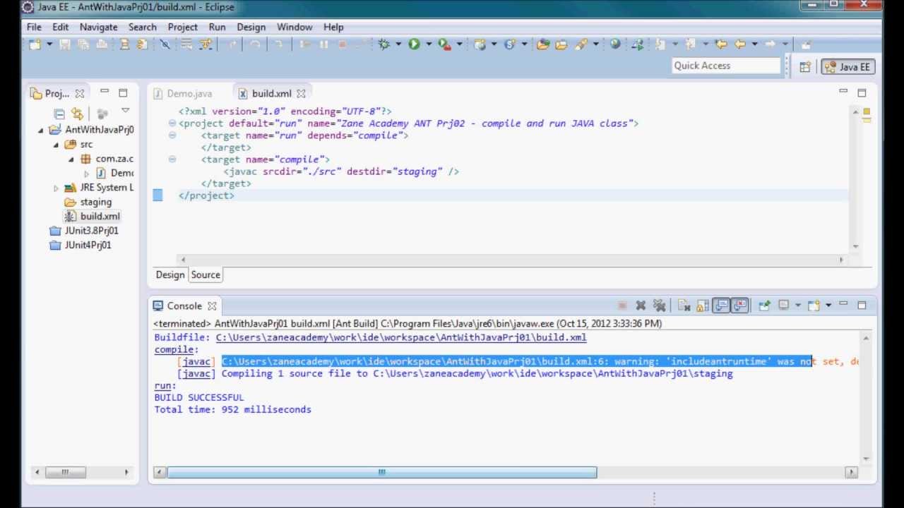 ANT Tutorial (02) - Compile and Run JAVA using ANT