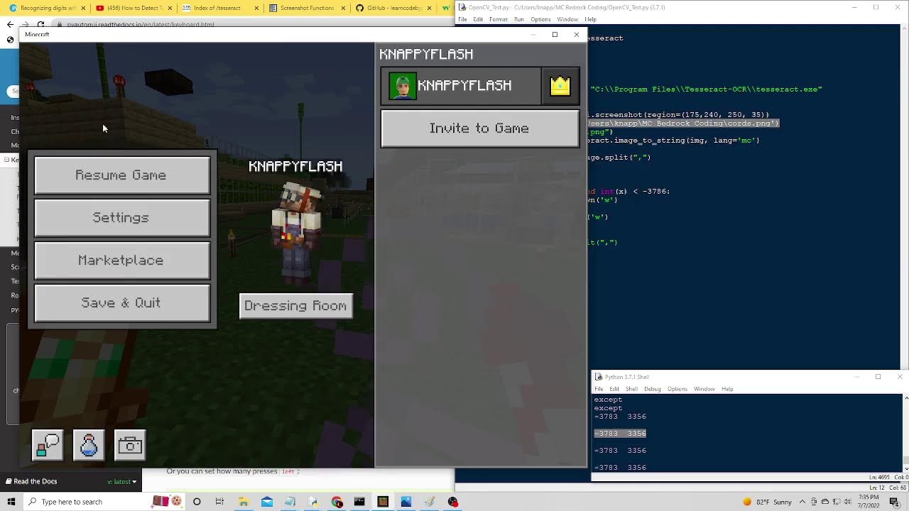 MINECRAFT OPENCV PYTHON TEST 1