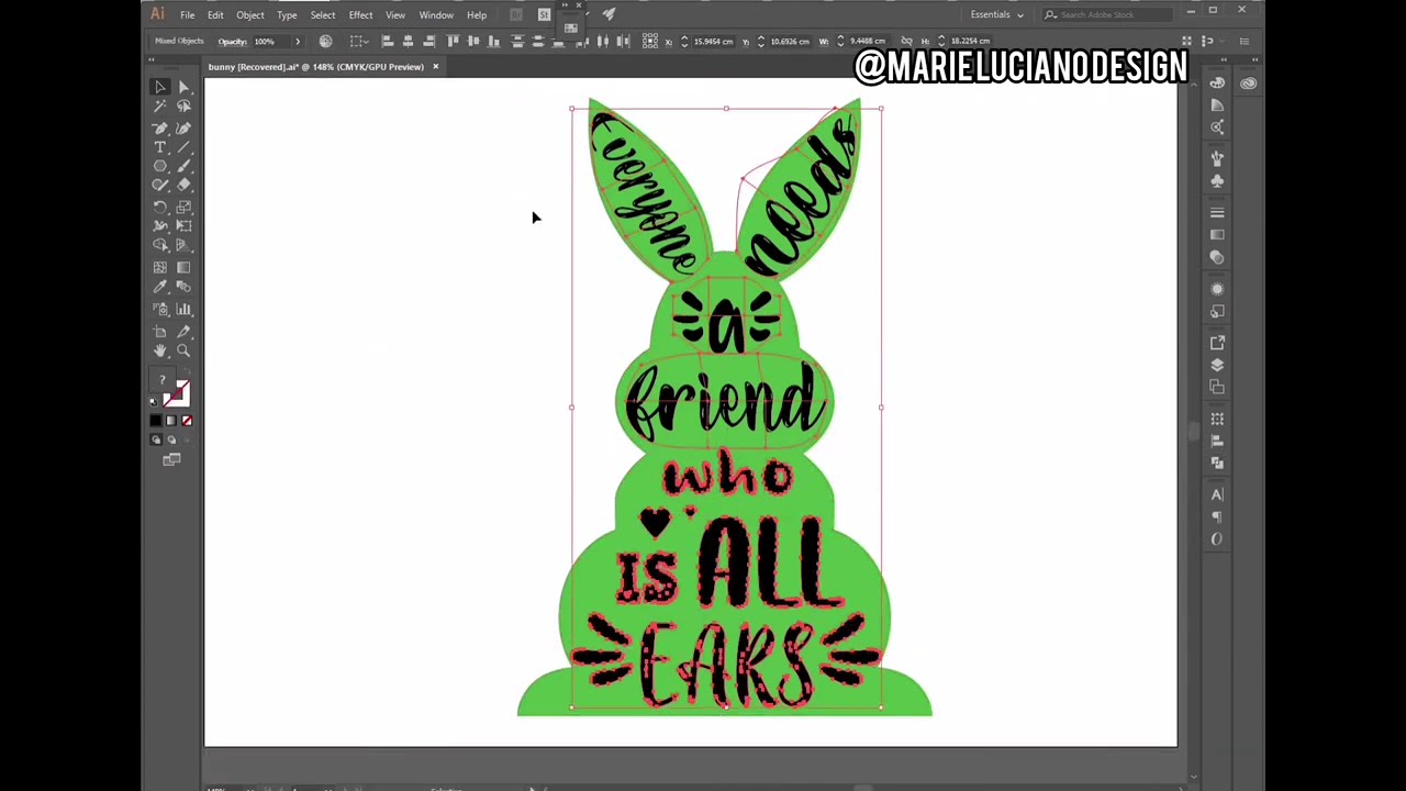 Adobe Illustrator Silhouette Tutorial Bunny Rabbit Outline with text inside - speed illustration