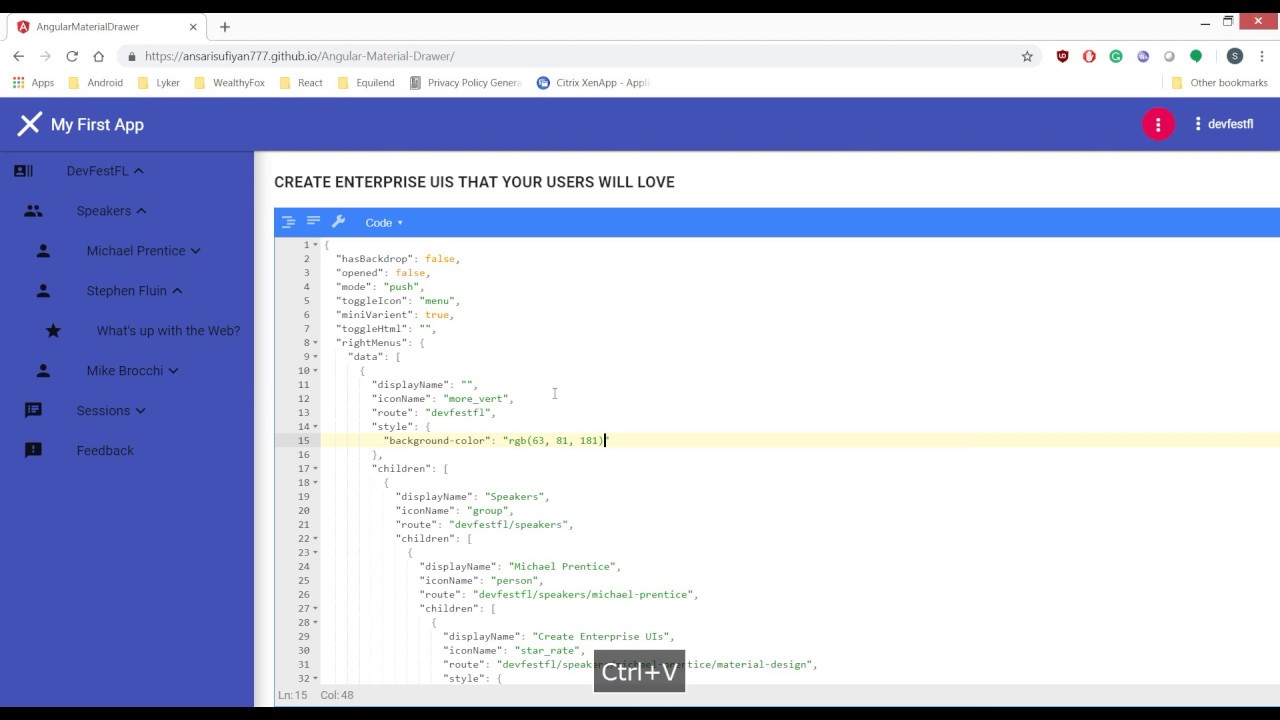 Angular 7 - Configurable Material Drawer, Toolbar and toolbar menus
