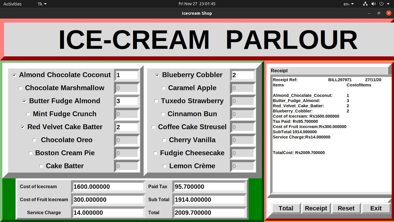 Python-Tkinter GUI Project with source code(ICE-CREAM PARLOUR MANAGEMENT SYSTEM)