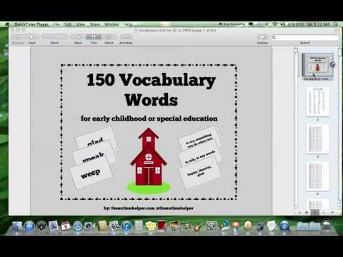 Product Preview - 150 Vocabulary Words for Early Childhood or Special Education