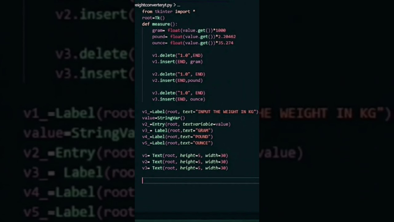 Weight converter using python gui #tkintertutorial #shorts #trendingshorts #python #coding