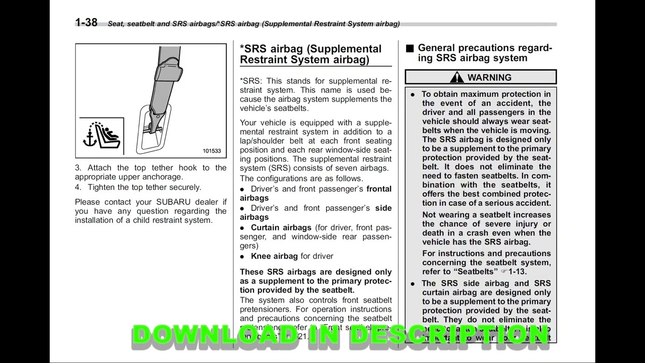 SUBARU FORESTER 1998–2023 OWNER'S MANUAL PDF ENGLISH | Complete User & Service Guide