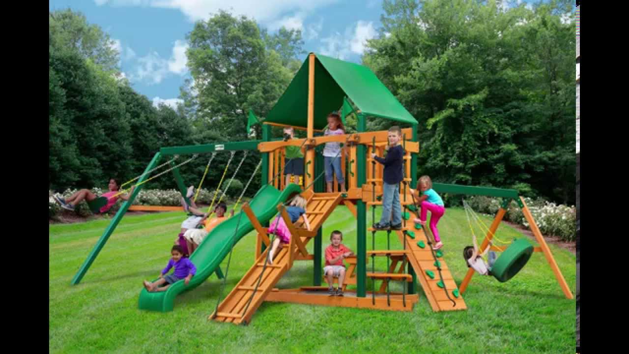 Gorilla Playsets Frontier Swing Set w Timber Shield and Deluxe Green Vinyl Canopy