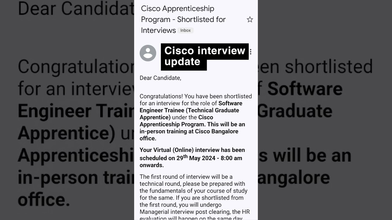 Cisco apprenticeship interview update for software engineer role . #cisco  #onboarding #interview