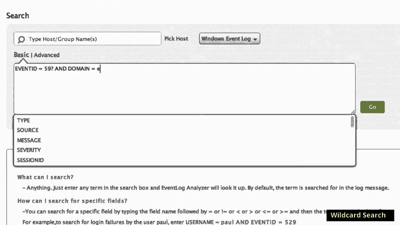 Wild-card Search Using EventLog Analyzer