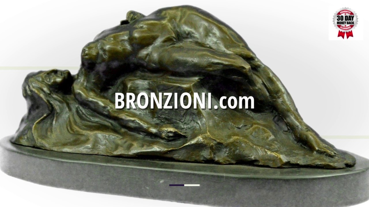 Signed Original Abstract Nude Female On Rock Bronze Sculpture Marble Statue Gift