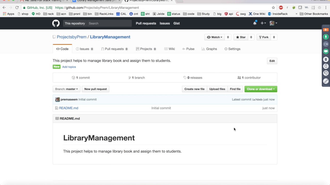 Java project Library Management : Git Repo setup - step 1