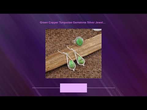Green Copper Turquoise Gemstone Silver Jewelry Set | 925 Sterling Silver Jewelry Set | Handmade B...