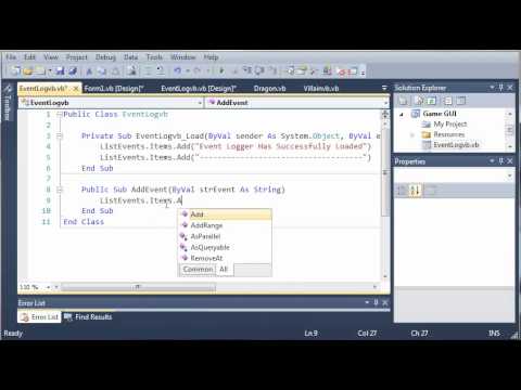 Visual Basic Tutorial - 156 - Game Part 12 Creating The Event Log Video Lecture - Mastering ...