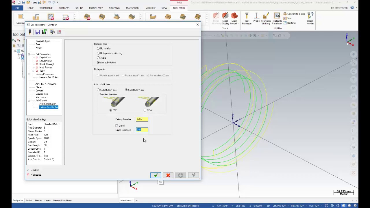 Mastercam for beginners 003 4D Axis Milling Toolpath